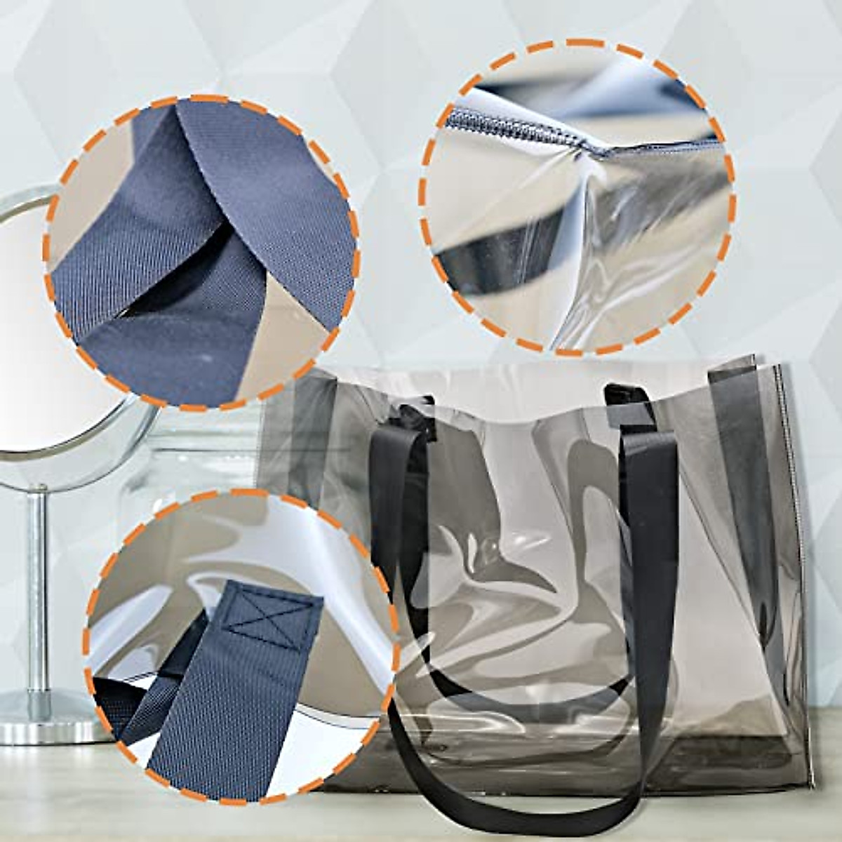 inheming Fashion Black Clear Tote Bag for Women Christmas Gift, Big Capacity Beach Handbag, Transparent Shoulder Bag Concert Stadium Approval