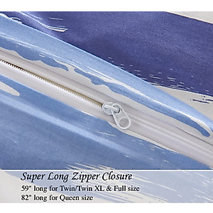 DAUAOTO Queen Size 90"X90" Duvet Cover Set, Print Cotton Teens Kids Bedding, Green Blue Striped