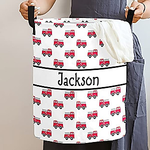CustomLife Fire Truck Baby Personalized Custom Laundry Hamper Storage Basket Collapsible for Living Room Bathroom Bedroom 14.17 X 19.69 inches