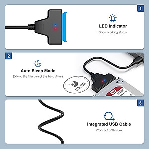 WAVLINK SATA to USB Cable, USB 3.0 to 2.5” SATA III Hard Drive Adapter, SATA 3 to USB A Adapter, External Converter for SSD/HDD Data Transfer, Support UASP