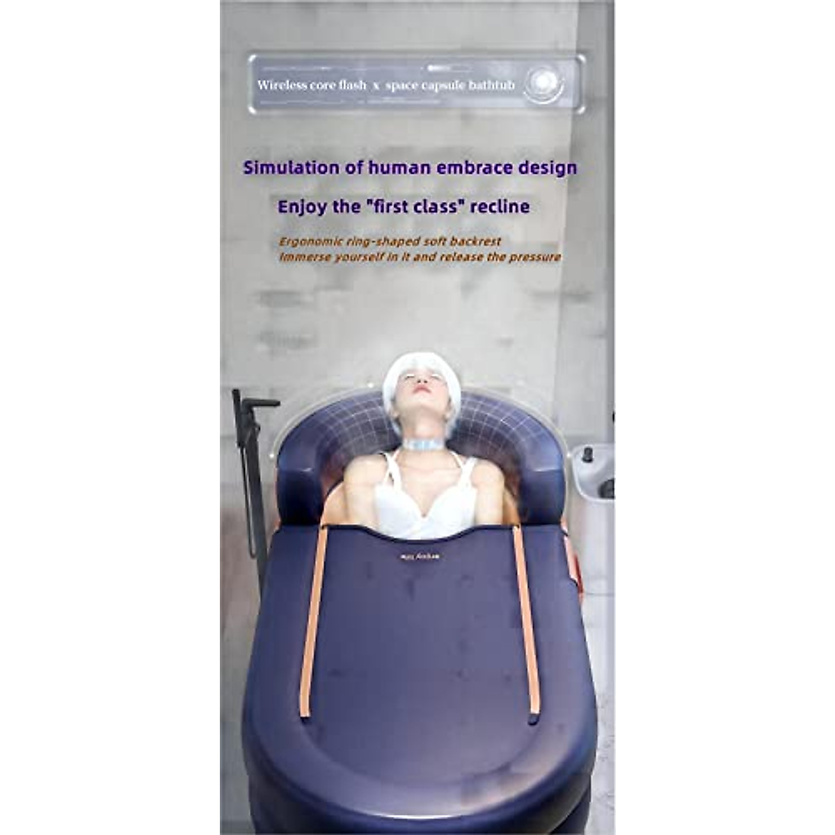 Inflatable adult bathtub with wireless electric air pump,Suitable for hot water bath & ice bath(grapefruit tangerine)