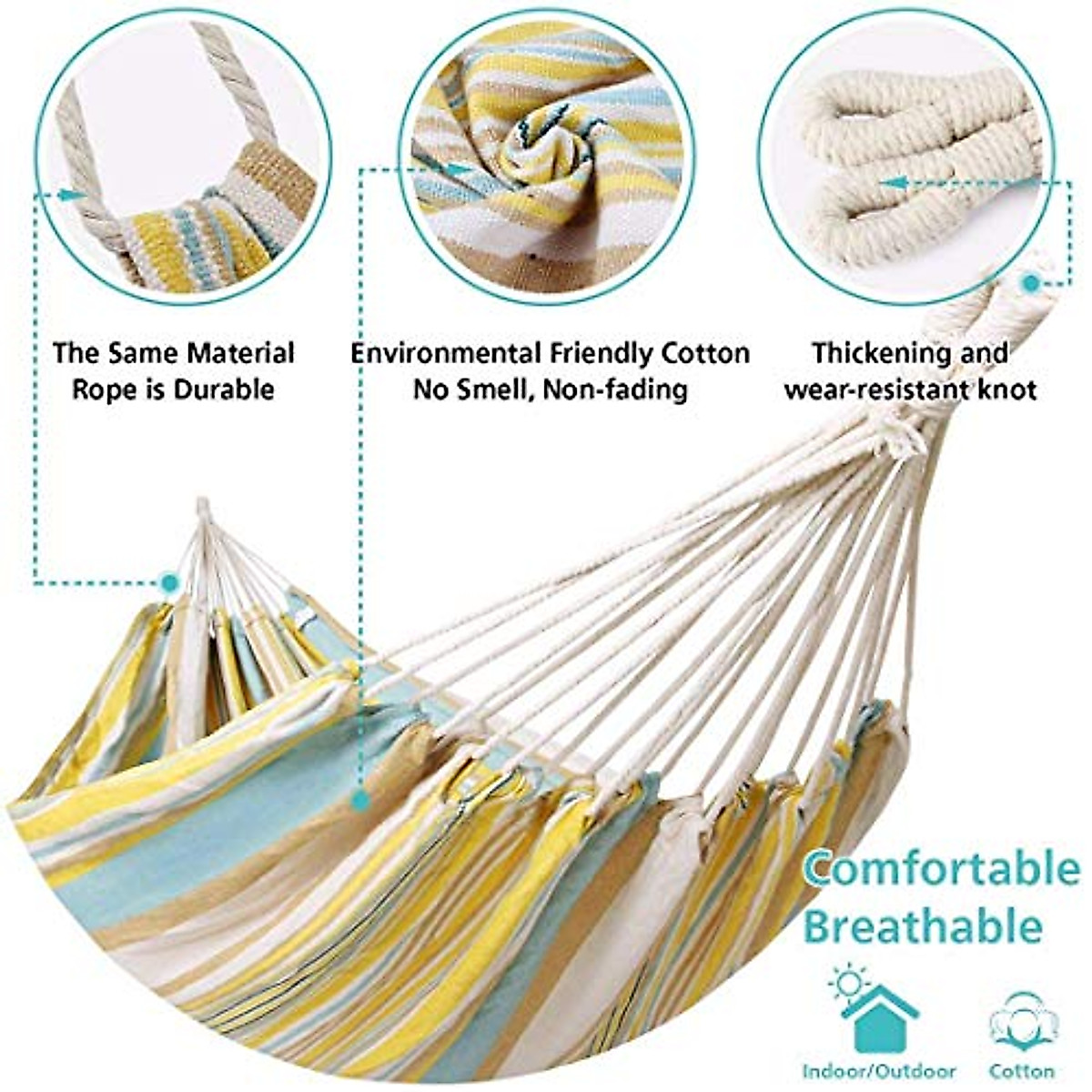Brazilian Hammock Indoor Hammock Extra Large Canvas Hammock with Carry Bag for Patio Porch Garden Backyard Lounging Outdoor and Indoor Yellow Stripes