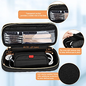Damero Double Layer Stethoscope Case Compatible with 3M Littmann/ADC/Omron Stethoscope, Stethoscope Carrying Case Travel Bag for Nurse Accessories, Black