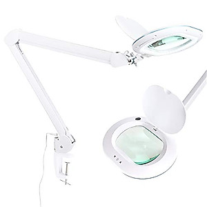 Brightech LightView Pro XL Magnifying Desk Lamp with Clamp, Adjustable Magnifying Glass with LED Light for Crafts, Reading, Close Work, Dimmable Light Magnifier with Wide Glass Lens