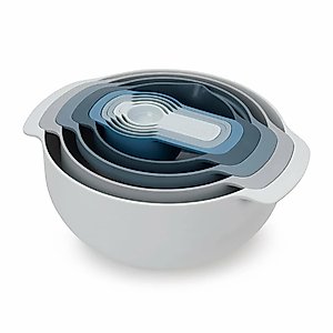 Joseph Joseph 9 Nesting Set with Mixing Bowls Measuring Cups Sieve Colander, 9-Piece, Sky,Blue