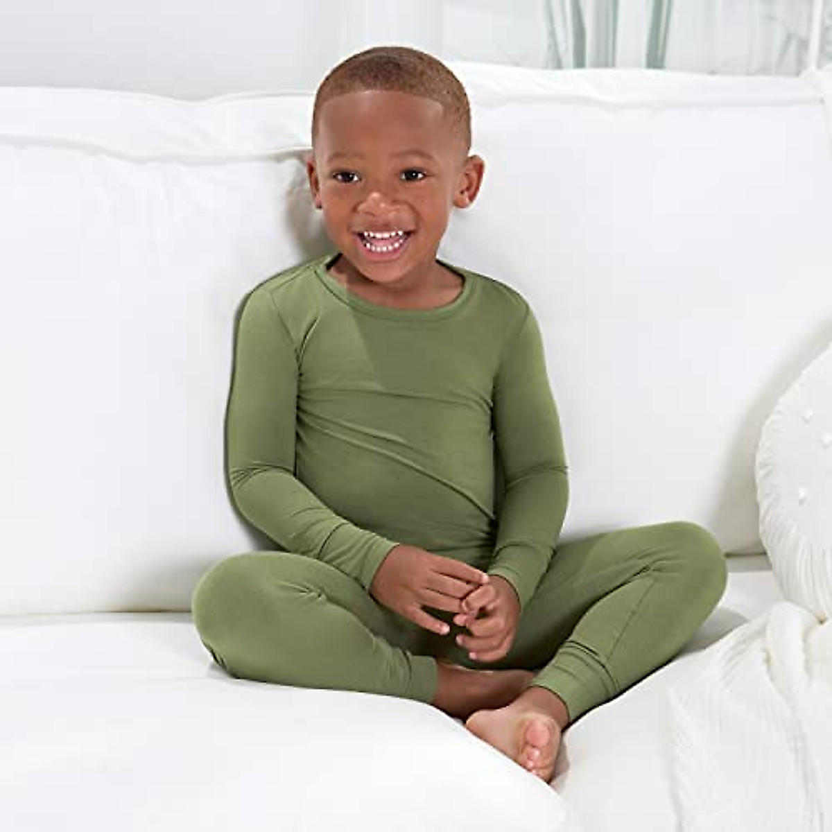 Gerber Unisex Baby Toddler Buttery Soft 2-Piece Snug Fit Pajamas with Viscose Made from Eucalyptus, Olive, 3T