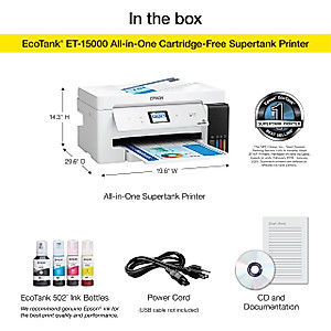 Epson EcoTank ET-15000 Wireless Color All-in-One Supertank Printer with Scanner, Copier, Fax, Ethernet and Printing up to 13 x 19 Inches