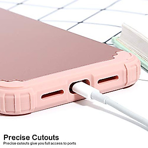 IDweel iPhone XR Case with Tempered Glass Screen Protector, iPhone XR Case for Women, 3 in 1 Shockproof Slim Hybrid Heavy Duty Hard PC Cover Soft Silicone Bumper Full Body Case, Rose Gold