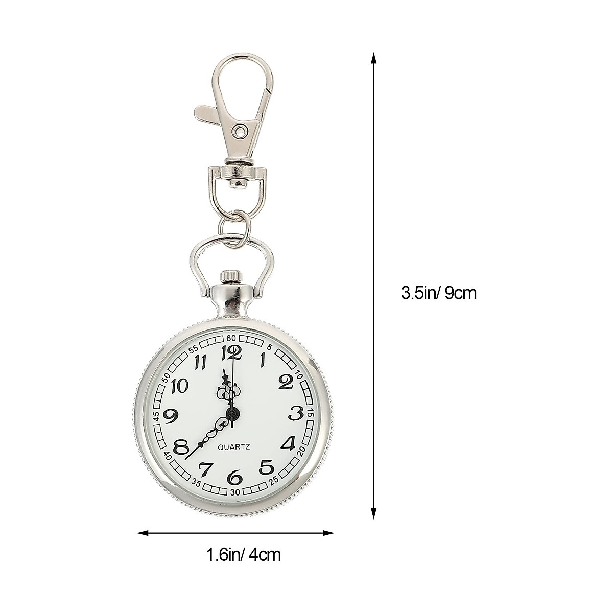 POPETPOP Clip- on Open Face Quartz Pocket Watch with Key Buckle- Unisex Fob Watch Hanging Pocket Watch Decorative