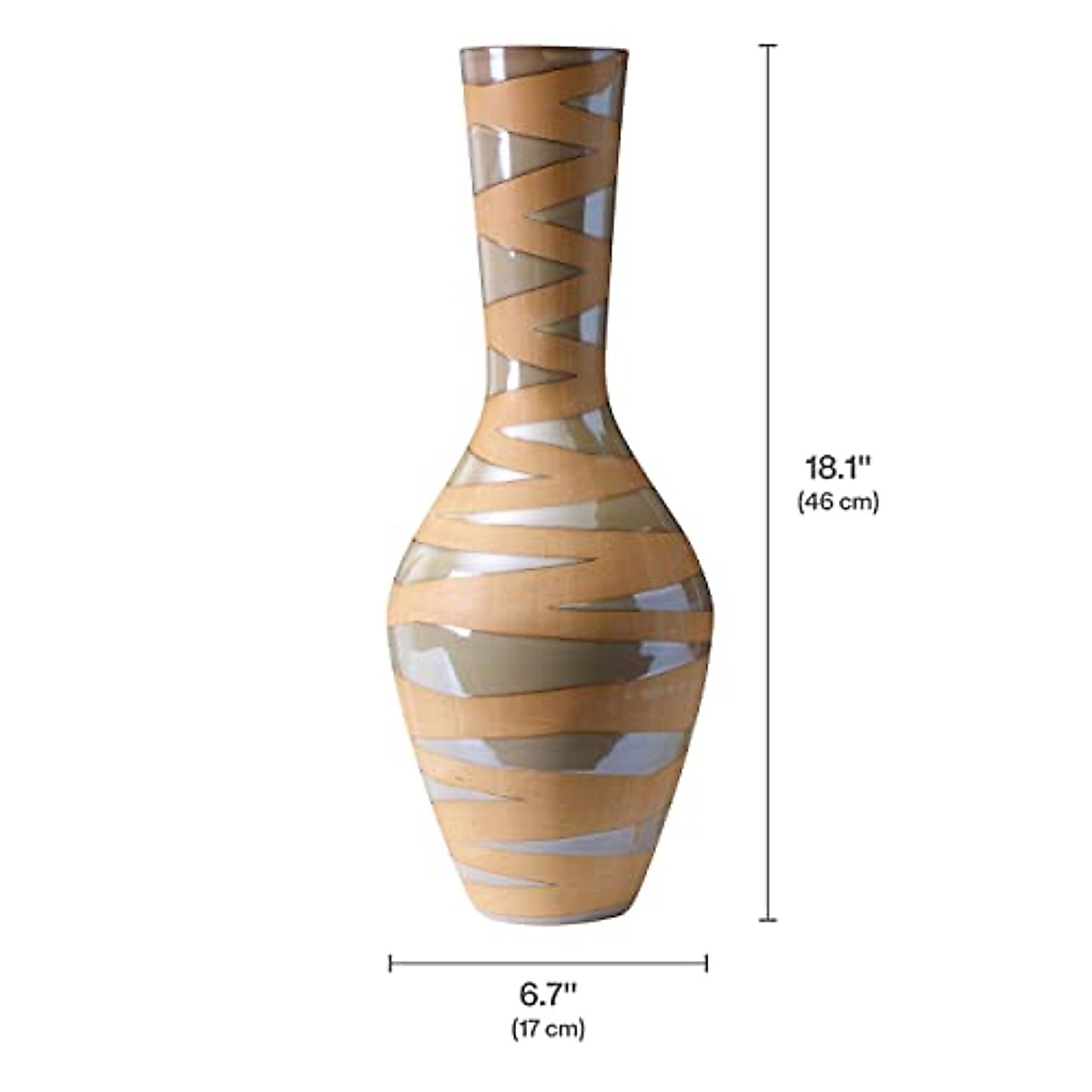 Scott Living Ceramic Striped Vase, for use with Faux or Dried Flowers, 6.69x6.69x18.11 Inch