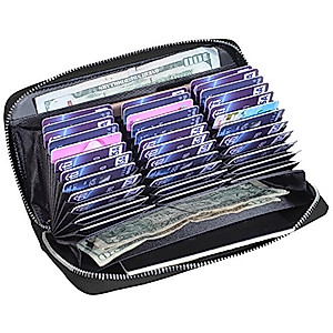 Easyoulife Womens Genuine Leather Credit Card Holder Wallet RFID Secure 36 Slots (36 Card Slots - Black)