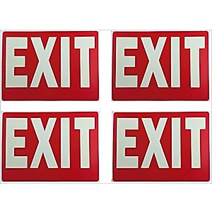 Exit Sign Glow-in-The-Dark Exit Sign, 12 by 8 Inches, Photoluminescent By natraco (4 Pack)