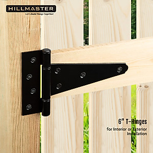 HILLMASTER 6 Inch T-Strap Heavy Duty Shed Door Hinges Gate Strap Hinges Black Tee Hinge Wrought Hardware for Wooden Fences,Yard,Barn Door,Rustproof(2 Pack)