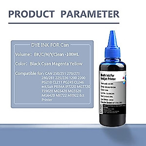 KSUMEI Refill Ink Kit Inkjet Cartridge Printhead Cleaning Solution for Canon 250 251 270 271 225 226 1200 2200 PG245 CL246 PG210 with Syringes Each 100ML (PBK,BK,C,M,Y,K)