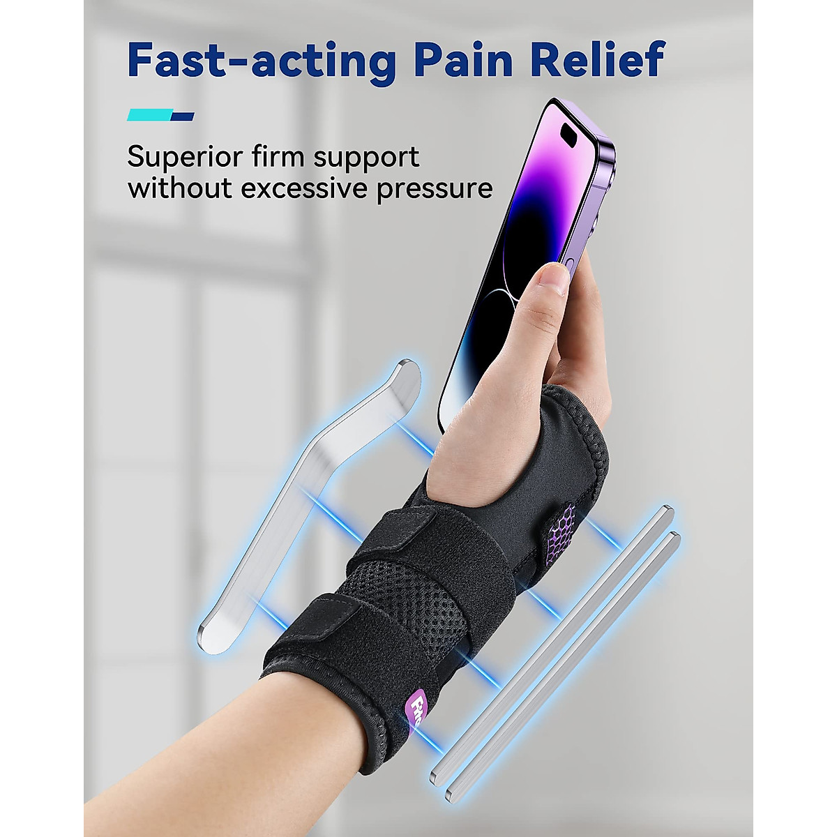 Fitomo Carpal Tunnel Wrist Brace Night Support with 3 Metal Splints for Sleeping and Soft Thumb Opening, Adjustable Wrist Support Hand Brace for Tendonitis Arthritis Sprains, 1 Unit, Right Hand