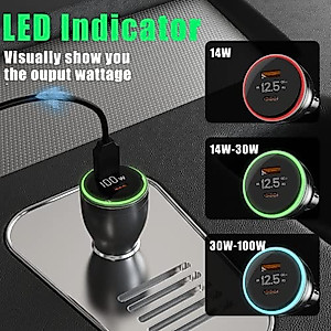 PhinkTek 100W Type-C Car Charger Super Fast Charge PD 100w and QC3.0 18W Dgital Display Car Charger Adapter for iPhone 14 13 12 iPad Pro Mac Book Pro Air Laptop Samsung S21 S22 Ultra Note 20