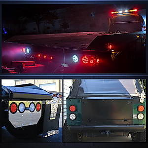 Nilight - TL-18 2PCS 4" Round Red LED Trailer Tail Lights w/Surface Mount Grommet Plugs IP67 Stop Brake Turn Tail Lights for Truck Trailer RV Jeep