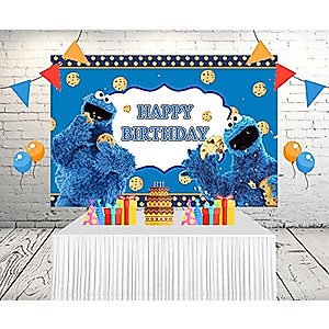 Cookie Monster Backdrop for Birthday Party Supplies 5x3ft Cartoon Banner for Street Party Decorations