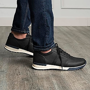 VELEZ 12 Mens Black Business Casual Sneakers + Top Grain Leather Backpack for Men Brown Designer Bookbag Business Casual Shoulder Bag