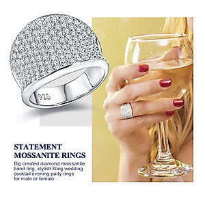 DAYBYDAY Wide Band Rings for Women Men Moissanite Eternity Ring 925 Sterling Silver Created Diamond Statement Ring Size 8