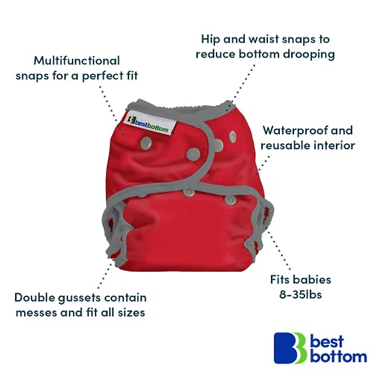 Best Bottom Regular All in Two Diaper Cover | Adjustable Snap Cloth Diapers for Babies | Eco Friendly Reusable Diapers with Waterproof Gussets | Newborns Thru Toddlers 8-35+ Lbs. (Far Far Away)