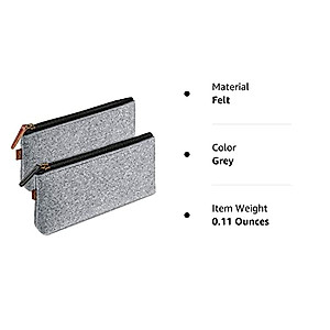 ProCase Pencil Bag Pen Case, Felt Students Stationery Pouch Zipper Bag for Pens, Pencils, Highlighters, Gel Pen, Markers, Eraser and Other School Supplies -2 Pack, Grey