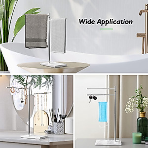 Luxspire Marble Hand Towel Holder, Free Standing Hand Towel Stand, 𝙉𝙖𝙩𝙪𝙧𝙖𝙡 Marble Base Countertop Towel Stand Stainless Steel Swivel Towel Rack for Bathroom Kitchen Countertop, F-Shape