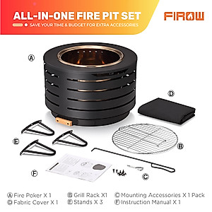FIROW Smokeless Fire Pit, 23 Inch Fire Pit for Outside with Removable Ash Pan, Outdoor Firepit Ideal for Camping,Bonfire and Backyard, Include Fire Poker, Firepit Cover and Grill Rack