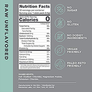 LMNT Keto Electrolyte Powder Packets | Paleo Hydration Powder | No Sugar, No Artificial Ingredients | Raw Unflavored | 30 Stick Packs