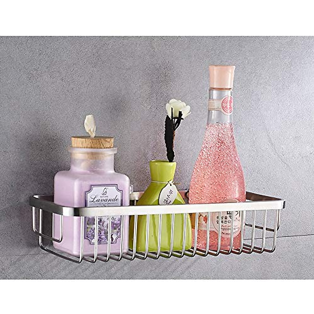 Thwarm Shelves Shower Basket 304 Stainless Steel Brushed Square Basket Rack Basket Bathroom Single Layer Toilet Shampoo Shower Gel Shelf Shampoo Storage Rackfor Candy Conditioner