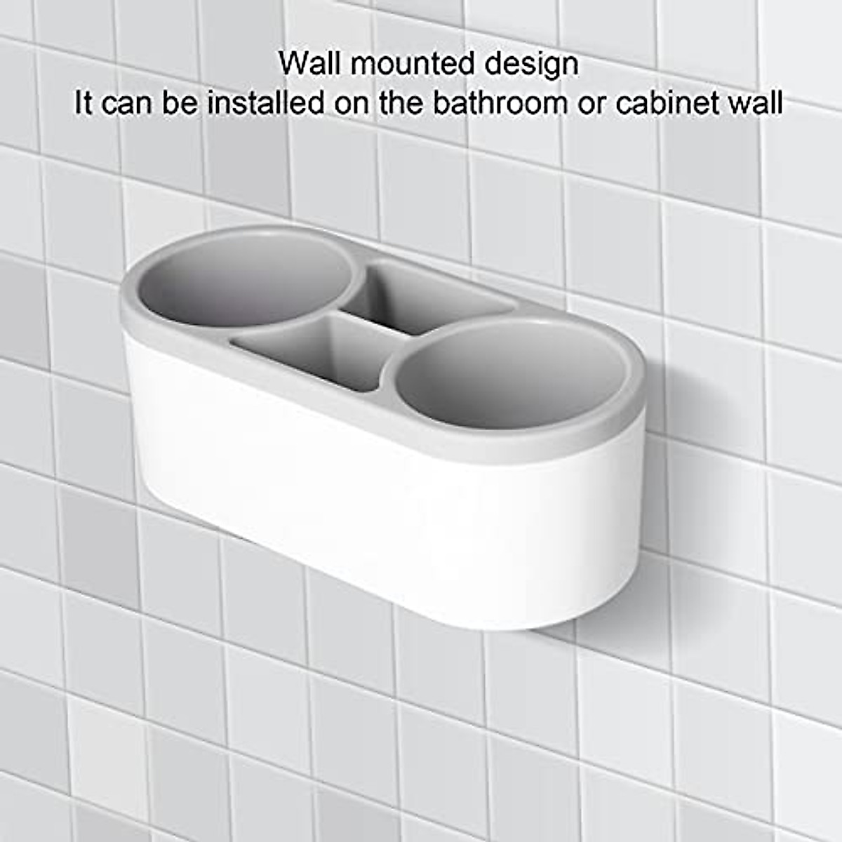 Hair Dryer Holder Wall Mounted Innovative Multifunctional Comb Stand with Stickers Hook Toilet Bathroom 4 Compartments Organizer for Home Hotel (Grey)