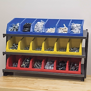 Akro-Mils APRBENCH Work Bench Storage Rack for Plastic Bins – 3 Angled Shelves (36-Inch W x 12-Inch D x 25-Inch H), Gray