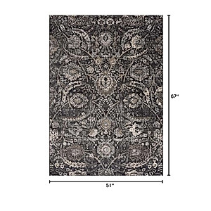 BoutiqueRugs Owatonna Traditional Floral Area Rug - Oriental Damask Patterned Rug for Living Room, Bedroom, Dining Room - Black, Charcoal, Sage - 4'3" x 5'7"