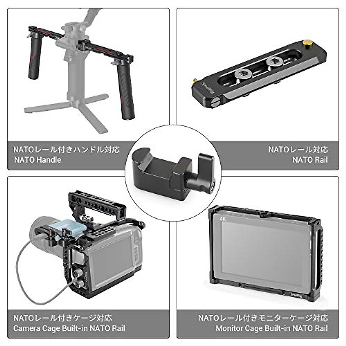 SmallRig NATO Clamp, Quick Release Clamp with 1/4" 3/8" M2.5 Thread for Cold Shoe Monitor Support Camera Cage - 1973