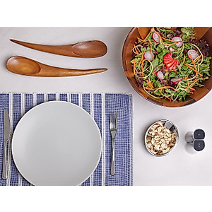 nambe Braid Round Wooden Salad Bowl 3 Piece Set | 11-Inch Salad Bowl with Serving Utensils | Acacia Wood and Chrome Plate Salad Servers and Fruit Bowl | Housewarming Gift | Designed by Sean O’Hara