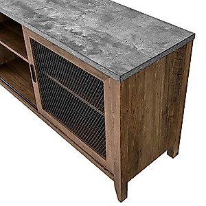 Walker Edison Industrial Farmhouse Sliding Metal Barn Door Wood TV Stand Storage Cabinet for TV's up to 78" Flat Screen Living Room Storage Entertainment Center, 70 Inch, Concrete and Rustic Oak