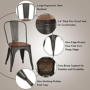 RELAX4LIFE Metal Dining Chairs Set of 4 Stackable Chairs Set 18 Inch W/Back and Stable Steel Frame for Indoor & Outdor Patio Bistro Cafe Side Bar Restaurant Kitchen Metal Chairs Bar Stools (GunColor)