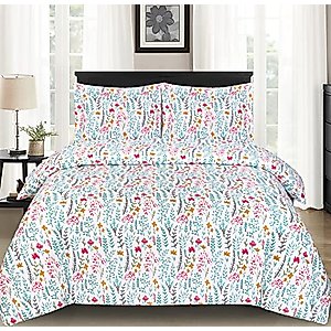 ZOYER Queen Duvet Cover Set [Daisy Day] -3 Piece Printed Comforter Cover Set with Zipper-Brushed Microfiber Soft & Comfortable Bedding Set-1 Duvet Cover with 2 Pillow Shams.