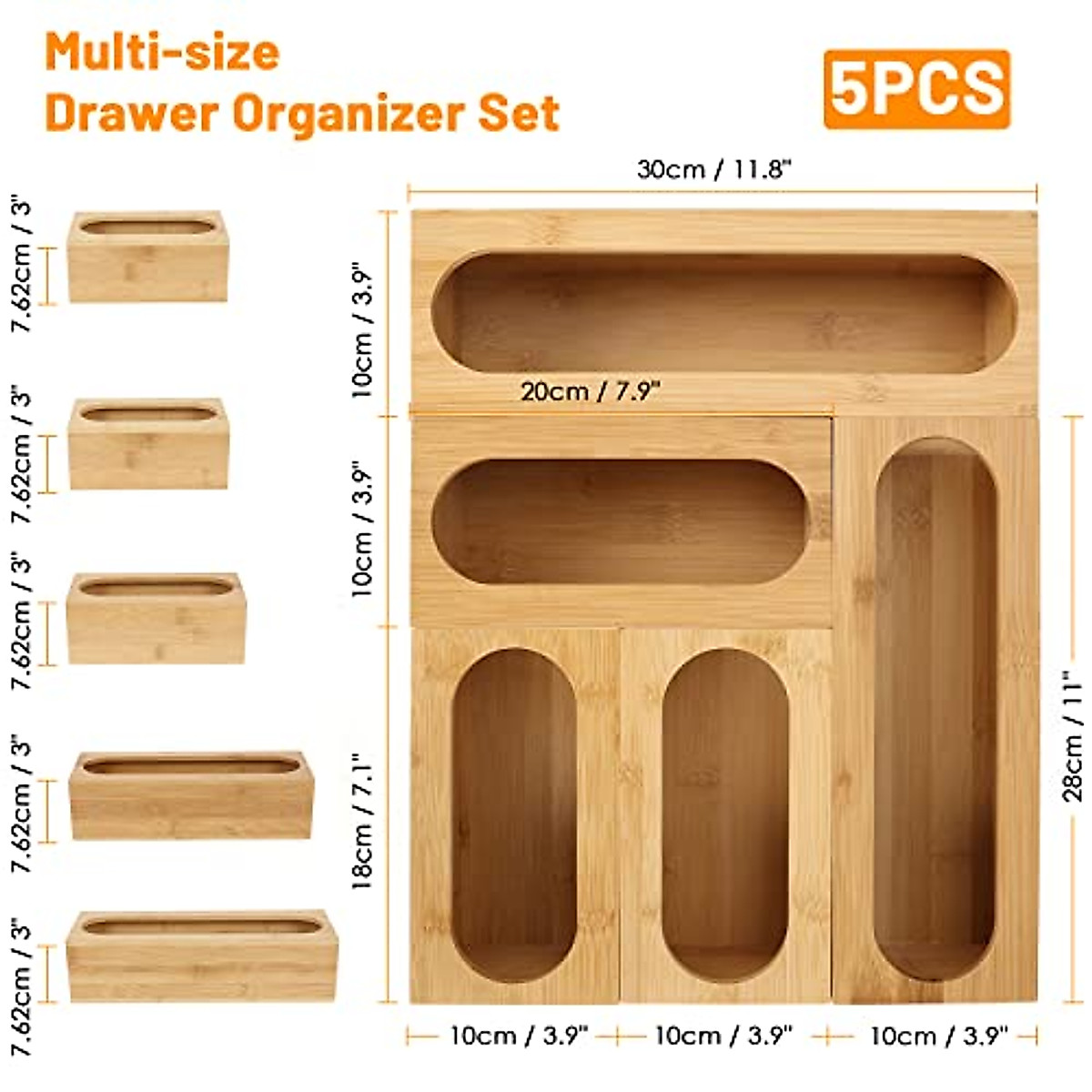 WICHEMI Food Bag Storage Organizer - Bamboo Bag Container Dispenser for Kitchen Drawer Food Storage Bag Holders Compatible with Ziplock, Gallon, Quart, Sandwich, Snack, Candy Variety Size Bags