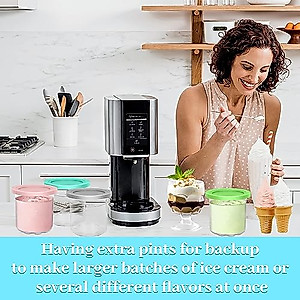 FRMZBWK Creami Pint Containers Compatible With NC299AMZ & NC300s Series Cream Maker - Dishwasher Safe For Ninja Creami Pints and Lids - 4 Pack Leak Proof Lids(4 Pack - Blue, Pink, Green, Yellow)