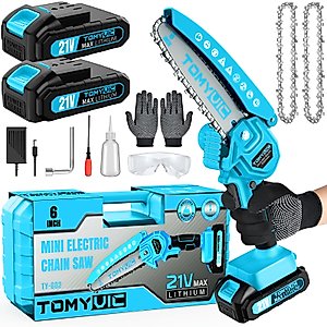Mini Chainsaw 6-Inch Battery Powered - Best Cordless Small Handheld Chain Saw with 2 Rechargeable Batteries - 21V Power Chain Saws Battery Operated for Tree Trimming Wood Cutting