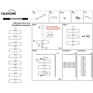C&AHOME Wall Mounted Wine Rack, 9 Bottle Wall Mounted Wine Rack, Adjustable and Separable Metal Hanging Wine Bottle Holder, Freely Wall Wine Rack for Kitchen Pantry Bar Wine (1)