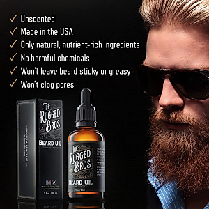 The Rugged Bros Beard Oil : with Argan Oil Serum and Jojoba Oils for Growth and Shine - Leave In Deep Conditioner, Softener, and Thickener, for all Beards and Mustaches (Unscented)