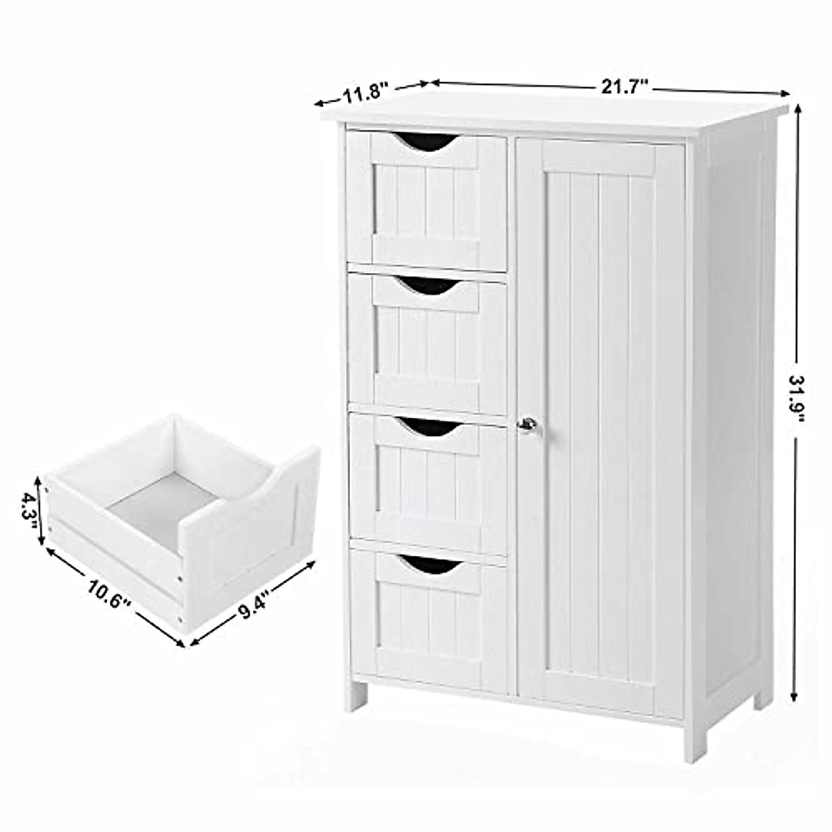 MAXCBD Nightstand Bedside Table Drawer Cabinet Bathroom Storage Cabinet 4 Drawers and 1 Adjustable Shelf Cabinet Home Furniture Clean Lines and Simple Silhouette Add Elegance Storage Tower Dresser