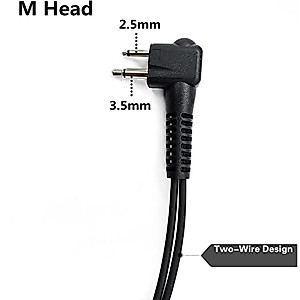 WODASEN 2 Pin PTT Transparent Acoustic Tube Earpiece for Motorola CP200 CLS1110 CLS1410 GP300 Walkie Talkies Earphone Two Way Radio Headset Push to Talk Button Mic Headphones with Black Earmold