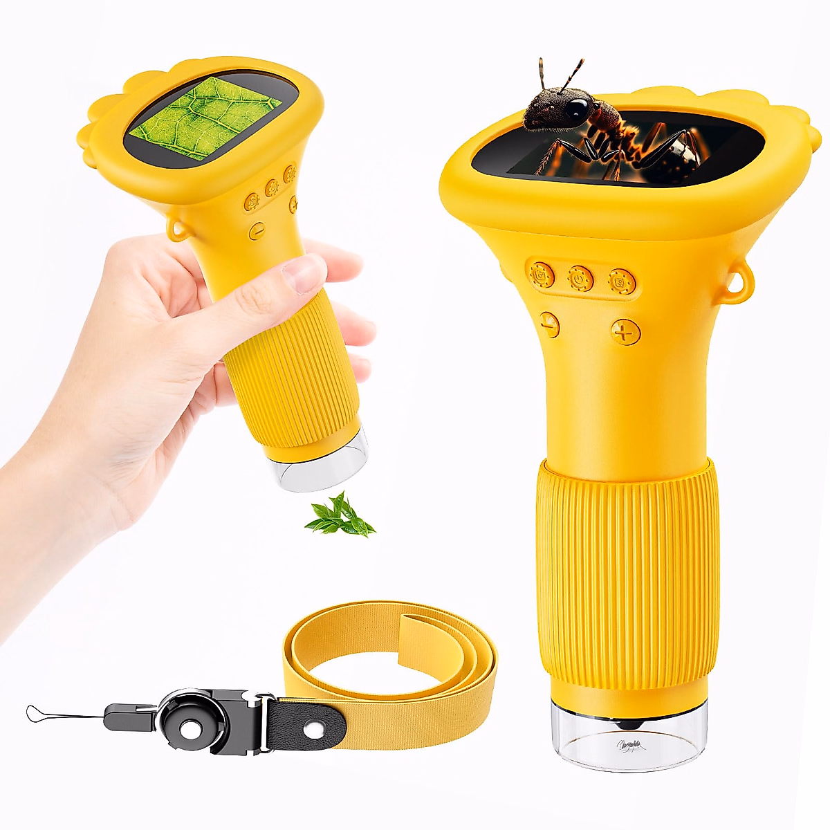 Portable Digital Microscope for Kids, Pocket Handheld Microscope Camera with 2'' Inch Screen, Educational Science Christmas Birthday Gifts for Age 3 4 5 6 7 8 9 10 11 12 Girls Boys - Orange