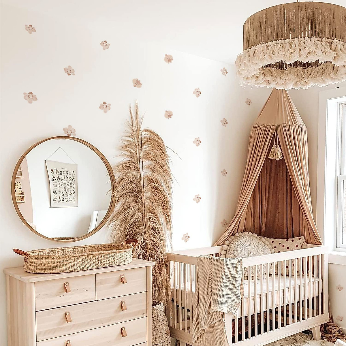 funlife 72 PCS Peel and Stick Boho Wall Decals, Self Adhesive Rustic Country Wall Stickers, Transparent PVC Boho Flowers Wall Art Stickers for Kids Room Bedroom Playroom Home Decor