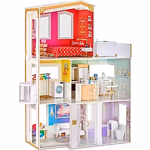 Rainbow High House – 3-Story Wood Doll House (4-Ft Tall & 3-Ft Wide), Fully Furnished Fashion Dollhouse, Working Hot Tub, Shower, Elevator, 50+ Accessories, Gift Toy for Kids Ages 6 7 8+ to 12 Years