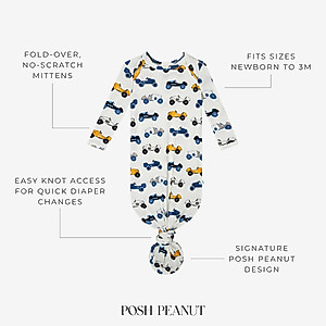 Posh Peanut Infant Gown - Unisex Soft Baby Clothes - Viscose from Bamboo Infant Layette Swaddle Wear- 0-3 Months (Enzo Knotted)