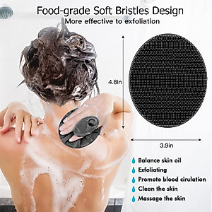 INNERNEED Soft Silicone Body Scrubber Handheld Shower Cleansing Brush, Gentle Exfoliating and Massage for all Kinds of Skin (Black)
